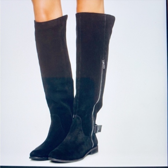 Anthropologie | Shoes | Anthro Splendid Knee High Tall Black Suede Flat ...